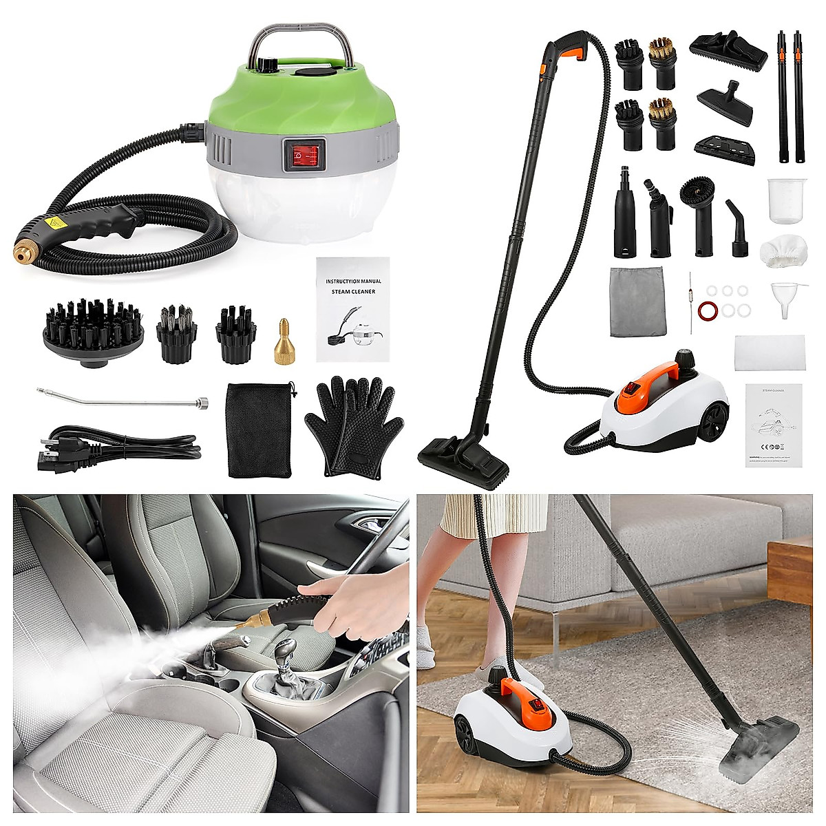 WICHEMI Steam Cleaner for Cleaning, 1800W High Pressure Steam Machine Handheld Steamer + 1800W High Temperature Floor Steam Mop Multipurpose Steam Cleaning Machine for Home Use Car Detailing