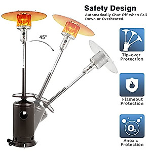 Erinnyees Propane Patio Heater, 47000 BTU Outdoor Propane Heater with Drink Shelf Tabletop - Auto Shut Off Tilt Valve - Simple Ignition System and Wheels, Gas Heater for Patio and Garden…