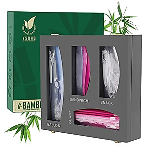 YSOHQ Ziplock Bag Storage Organizer Fits Sandwich Bag for Drawer Kitchen Organization Food Storage Bag Container Organizer Bamboo 1 Box 4 Slots Gray