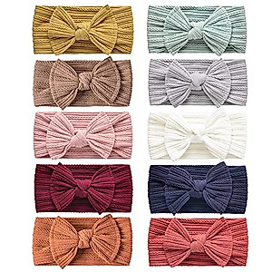 Niceye Handmade Baby Headbands Stretchy Nylon Headband with Bows for Infant Baby Toddler Girls- Pack of 10