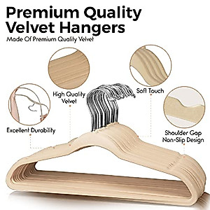 TECHZOO 50 Pack New Premium Quality Velvet Hangers Ultra Thin Non Slip Adult Felt Space Saving Hangers for Closet Heavy Duty Coat Pants Jackets Dress Hangers 360° Swivel Hook Hold Upto 10 lbs Ivory