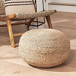 Decor Therapy Round Braided Natural Jute Woven Pouf Ottoman, 19" x 10"