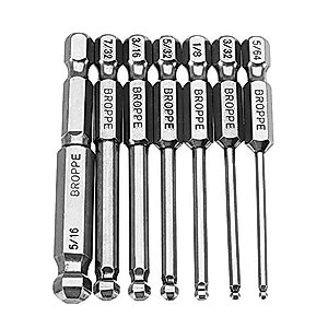 7pcs SAE Ball End Hex Screwdriver Bit Set Magnetic Ball Head Allen bits 5/64-5/16 Inch 1/4 Inch Hex Shank 65mm Length