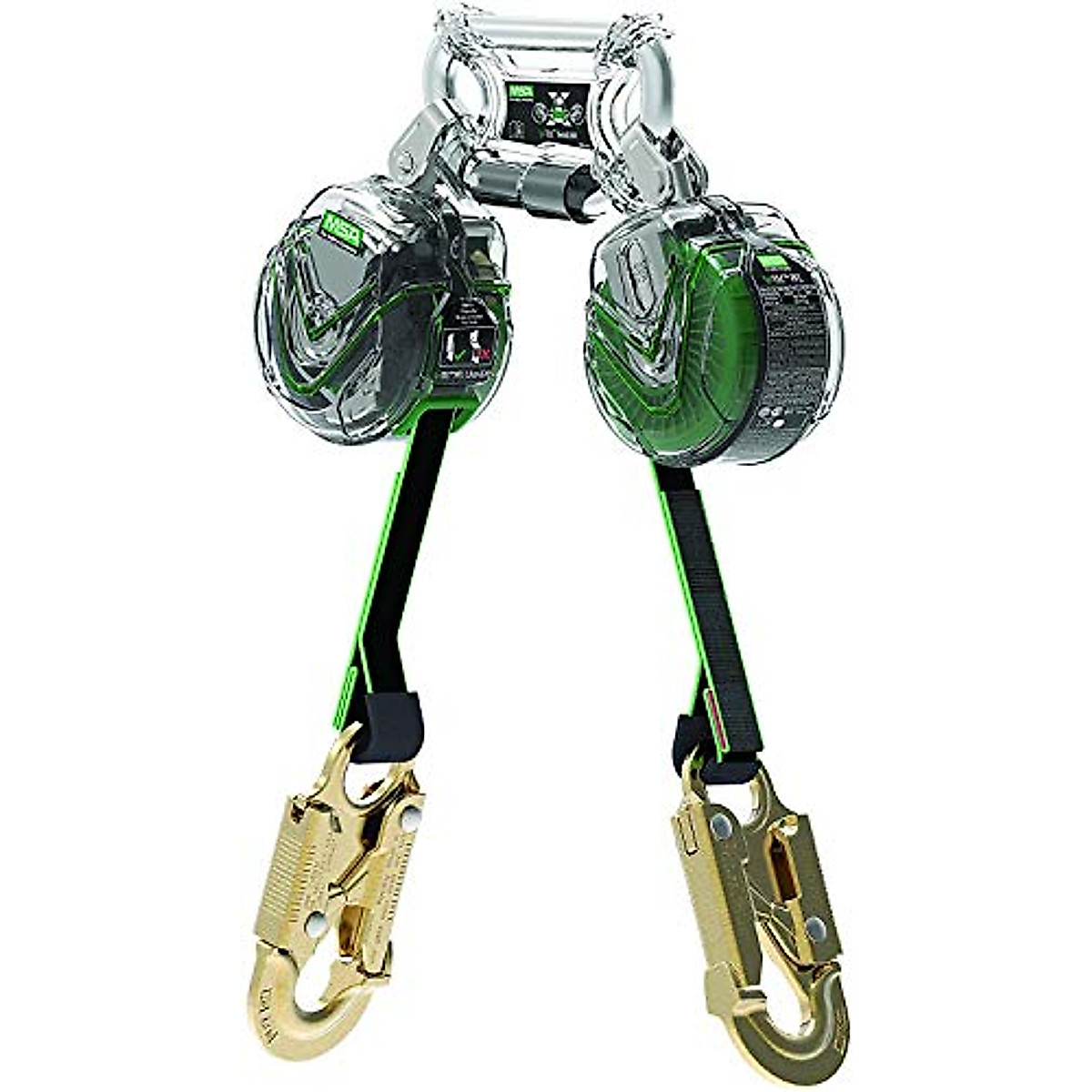 MSA 63111-00C V-TEC Mini Personal Fall Limiter - 6' (1.8m), Twin-Leg, Aluminum Swivel Carabiners (2) Anchorage Connection, Twin-Link Connector Harness Connection, Retractable Web Lanyard
