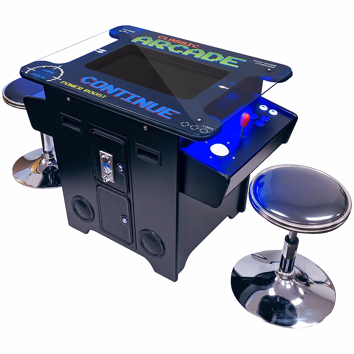 Creative Arcades Full Size Commercial Grade Cocktail Arcade Machine | 2 Player | 412 Games | 22" LCD Screen | Square Glass Top | LED | 2 Sanwa Joysticks | Trackball | 2 Stools | 3 Year Warranty