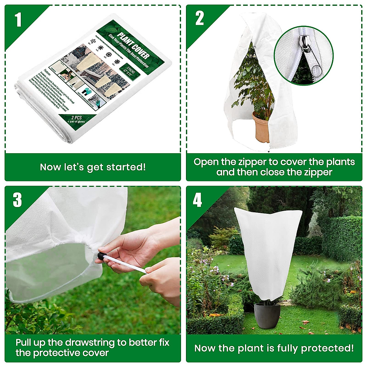 Plant Covers Freeze Protection 47" x 71" Large Tree Covers Frost Protection Blankets Reusable Plant Protector Drawstring Bags Anti-Freeze Shrub Cloth Blanket for Winter Cold Weather Outdoor w/Zipper