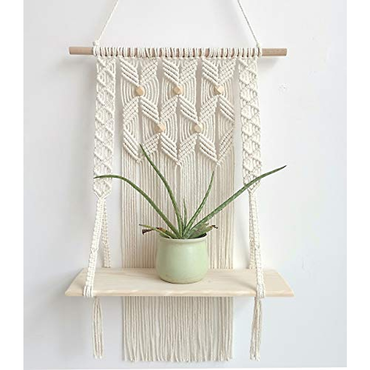 Geepro Boho Wall Decor Macrame Wall Hanging Shelf Indoor Window Plant Hanger for Wall Biege