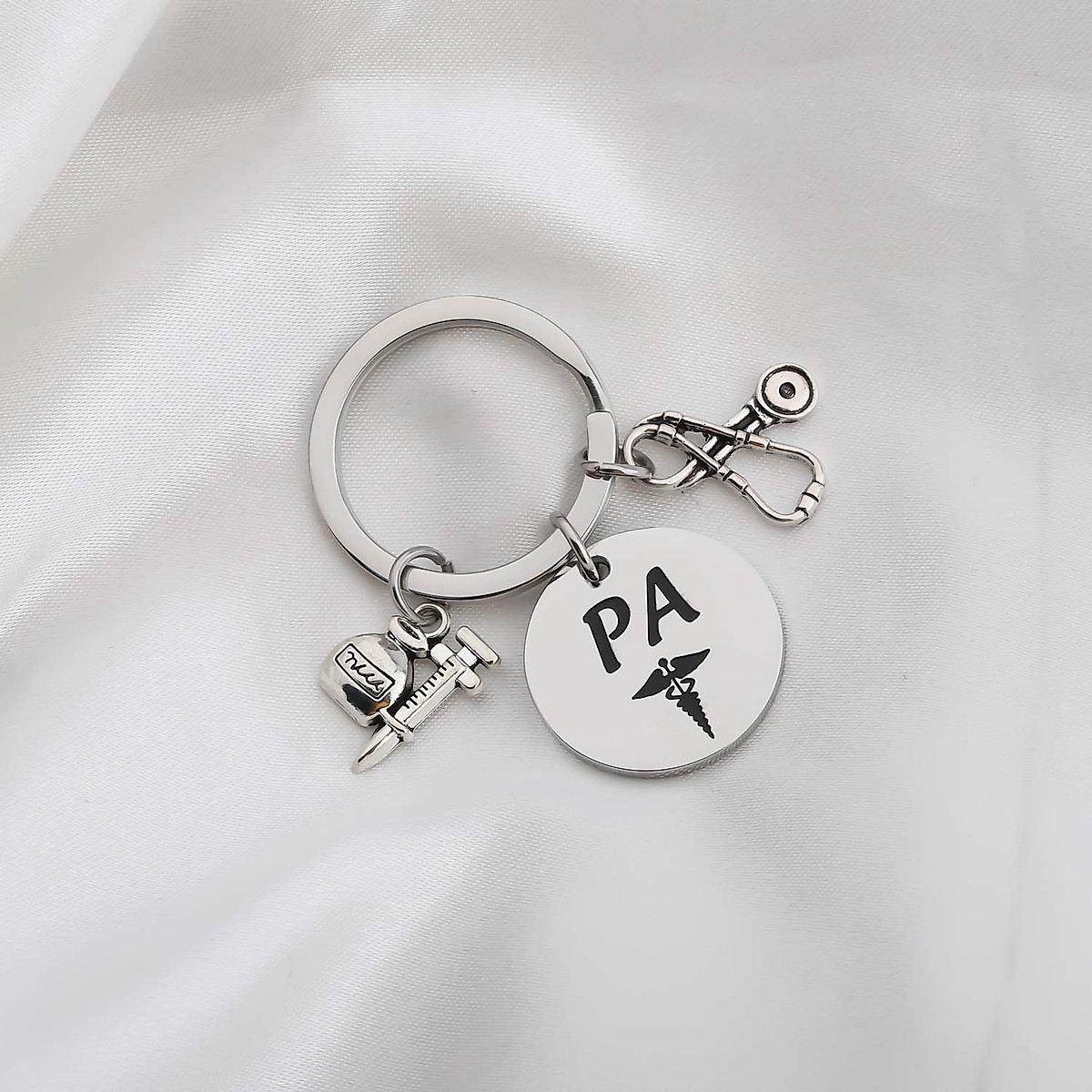 FUSTMW Physicians Assistant Gift PA Caduceus Keychain Stethoscope Charm Physician Assistant Key Ring Gifts for Doctor Nurse Medical School Graduation Gift (silver)