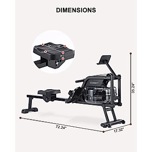 ECHANFIT Water Rowing Machine - Magnetic Rower with Monitor, Device Holder, Adjustable 16 Level Water Resistance, Easy Storage Rowing Machines for Home use