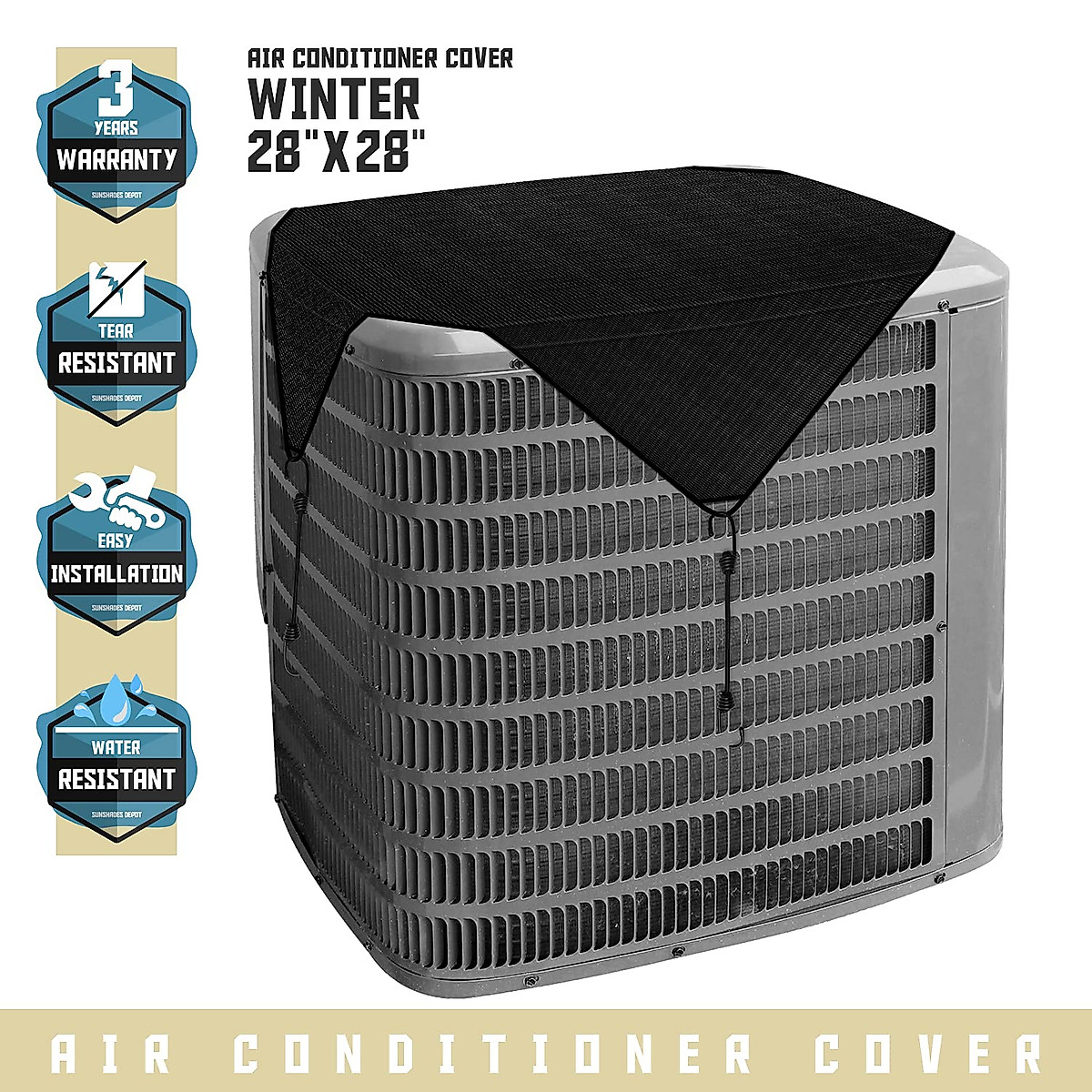 TANG Outside Winter AC Unit Cover 28"x28" Outdoor Air Conditioner A/C Unit Compressor Cover Keep Out Leaves with Bungee Cords