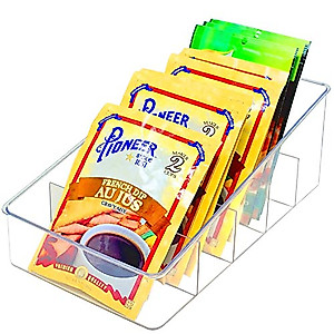 Youngever Clear Plastic Food Packet Storage Organizer, 5 Divided Sections Pantry Organizer, Holder For Snacks, Soups, Seasoning Packets For Kitchen, Refrigerator, and Cabinet