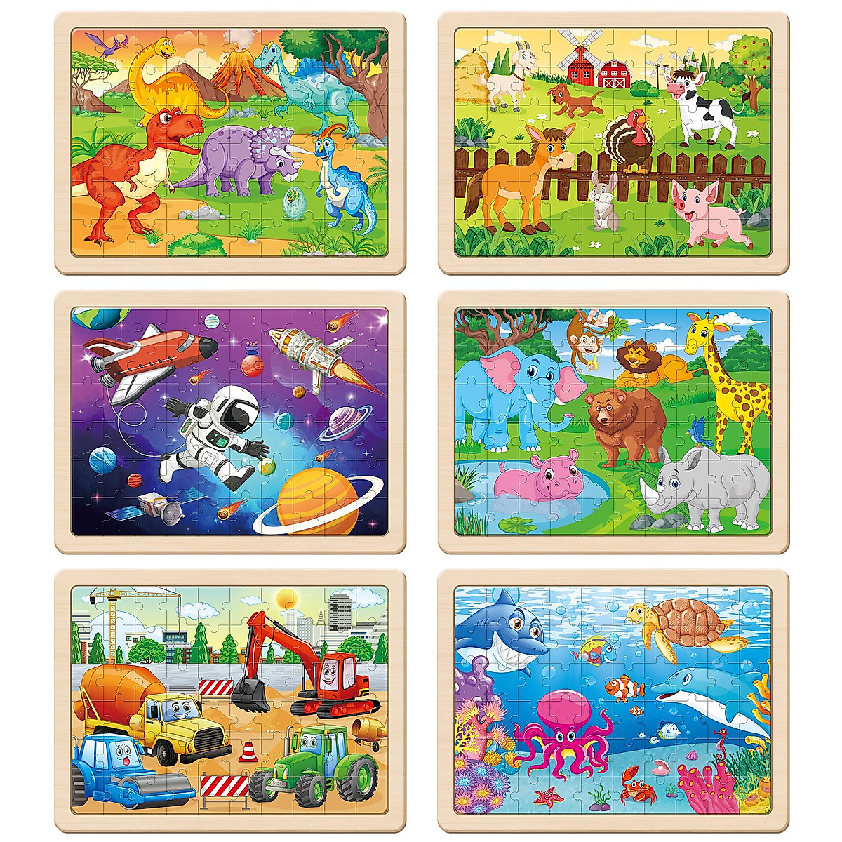 SYNARRY Wooden Puzzles for Kids Ages 4-6, 6 Packs 60 PCs Jigsaw Puzzles Preschool Educational Toys Gifts for Children Ages 4-8, Kids Puzzle for 4+ Year Olds Boys Girls