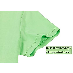 ALWAYSONE Kid's Short Sleeve T-Shirt Girls' Cotton Jersey Tee Crewneck Boys' T-Shirts Solid and Striped Tee Shirt 3-12 Years (Light Green-XL)