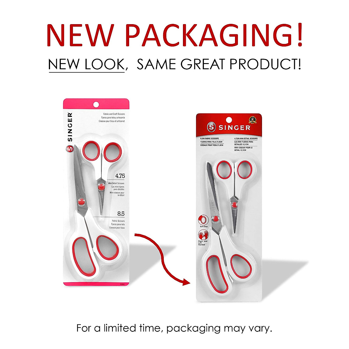 SINGER 3404 Scissors, 1-Pack, Red & White
