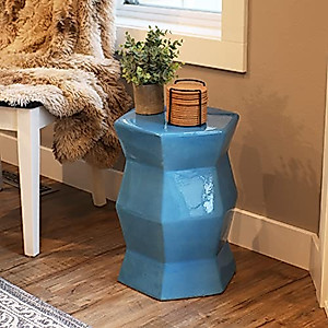 Sunnydaze Moderno Hexagon Ceramic Garden Stool Side Table - Indoor or Outdoor - 17.25-Inch H - Moonstone Glazed Finish
