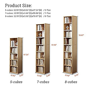 IOTXY Small Narrow Corner Bookcase - 71 Inches Tall Gap Freestanding Storage Cabinet, 8 Lattices Open Shelves Tower Rack, Cubes Bookshelf in Oak