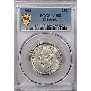 1944 SV El Salvador 1944 25 Centavos PCGS AU 58 PI0060 DE FAIR