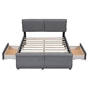 RUNWON Queen Size Upholstered Platform Bed Frame with 2 Underneath Storage Drawers and Comfortable Headboard - Perfect Storage and Comfort for Kids and Adults
