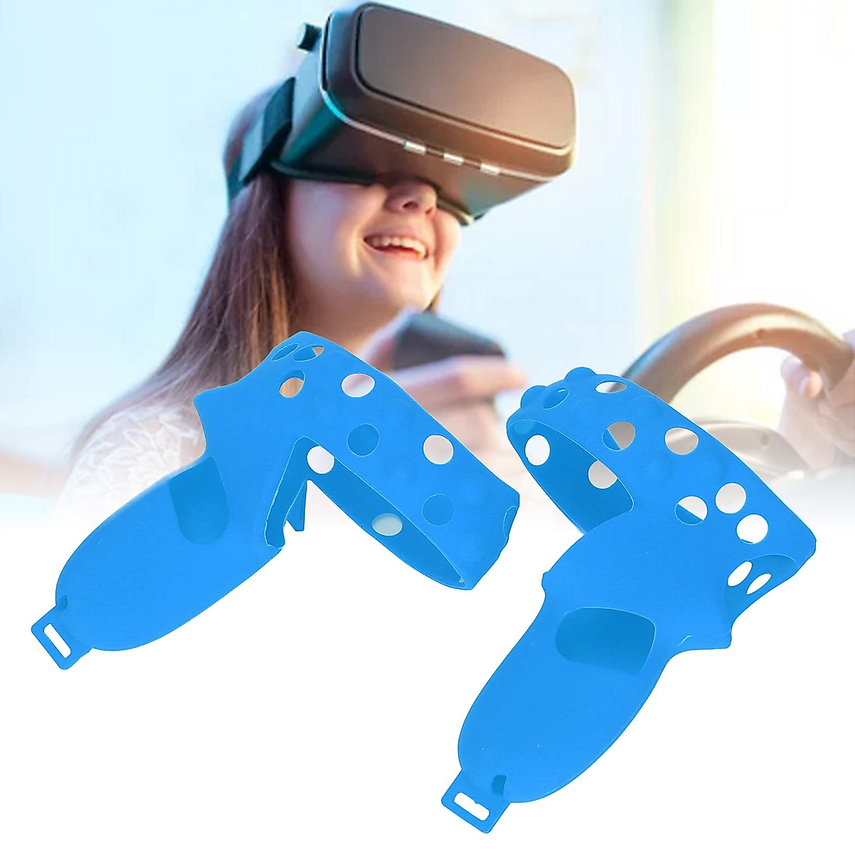 VR Controller Handle , Silicone Handle Protective Sleeve Adjustable for Quest 2(blue)