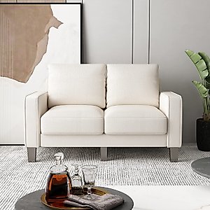 CITYLIGHT Loveseat Sofa Couch 2-seat Sofa Modern Small Sofa with Linen Fabric, Solid Wood Legs, Upholstered 2 Person Couch for Living Room, Bedroom, Small Space (Light Grey)