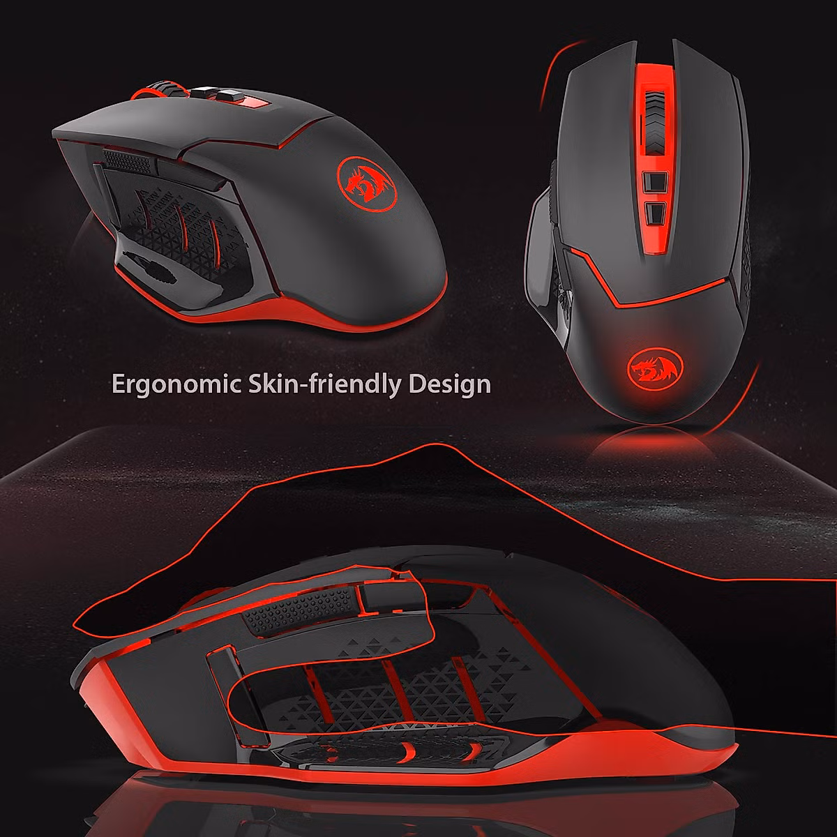 Redragon M690-1 Wireless Gaming Mouse with DPI Shifting, 2 Side Buttons, 2400 DPI, Ergonomic Design, 8 Buttons-Black
