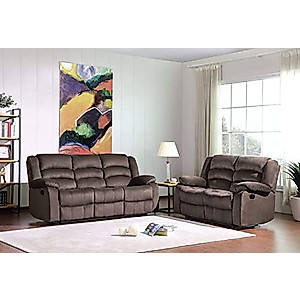 Blackjack Furniture Winthrop 60" Modern Manual Reclining Loveseat, Soft Microfiber Upholstery, Extra Padded Back, Lumbar Support & Smooth Reclining Mechanism, Space-Saving Recliner, Loveseat, Brown