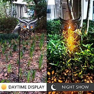 JCWH Owl Solar Light,owl Garden Decor,Pathway Outdoor Stake Metal Lights, with Hanging Waterproof Warm White Led for Lawn Patio Backyard Tree Patio