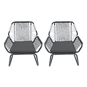 Christopher Knight Home Gloria Outdoor Rope and Steel Club Chairs (Set of 2), Gray/Gray/White