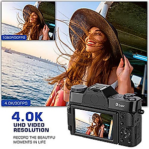 BZK CT-2 Digital Camera, 4.0K 48MP Full HD Camera, Vlogging Camera, 16X Digital Zoom and 3.0" Inch 180 Degree Rotation Flip Screen for Video and Photography (Black)
