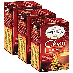 Twinings Ultra Spice Chai Tea Bags - Individually Wrapped, Black Tea with Cinnamon, Ginger, Cardamon & Clove, 20 Count (Pack of 3)