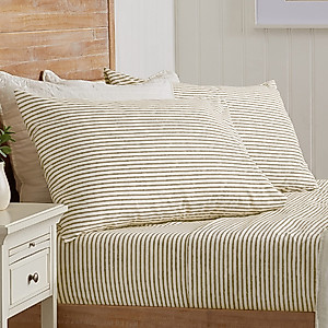 Great Bay Home 3-Piece Twin Size Stripe Microfiber Sheet Set | Ultra-Soft, Brushed Bedding Sheets & Pillowcases | Wrinkle Free, Comfortable, All-Season Bed Sheets (Twin, Light Taupe)