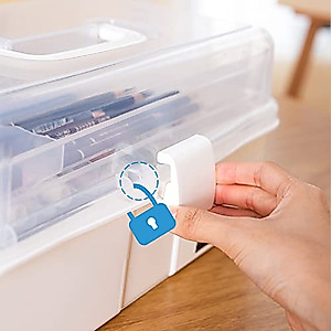 Tosnail 13-Inch 3 Layers Plastic Craft Organizer Box Storage Container First Aid Carrying Case for Sewing, Painting, Arts - White