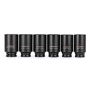 CASOMAN 1/2- Inch Drive Deep Spindle Axle Nut Impact Socket Set, 6-Piece 1/2" Dr. Deep Impact Socket Set,6 Point, CR-MO, Metric, Impact Grade, 30mm, 32mm, 33mm, 34mm, 35mm, 36mm