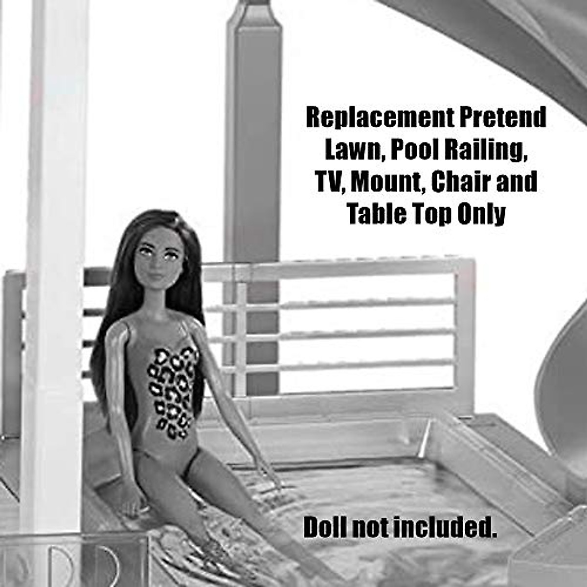Replacement Parts for Barbie Dreamhouse Playset - FHY73 ~ Replacement Lawn, Pool Railing, TV, Mount, Chair and Table Top