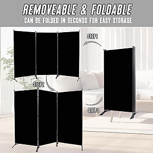 JVVMNJLK Indoor Room Divider, Portable Office Divider, Room Divider Wall Screen 3 Panel, Folding Partition Privacy Screen Walls Dividers for Room Separator 102" W x 71.3" H,Black