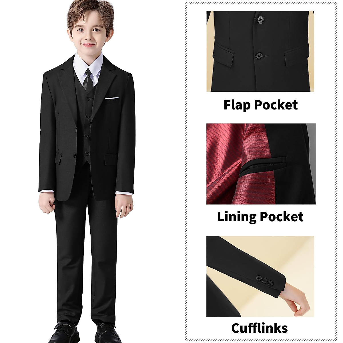 Boy Suits 3 Piece Formal Kids Tuxedo Suits for Boys Wedding Dresswear Ring Bearer Outfit with Blazer Jacket Vest and Pants Set Size 12