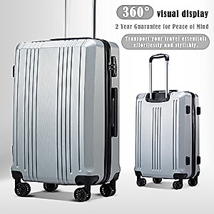 Coolife Luggage Suitcase PC+ABS with TSA Lock Spinner Carry on Hardshell Lightweight 20in 24in 28in(sliver, S(20in_carry on))