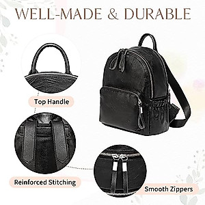 VASCHY Mini Backpack Purse, Cute Faux Leather Small Backpack Purse for Women with Double Compartment Black