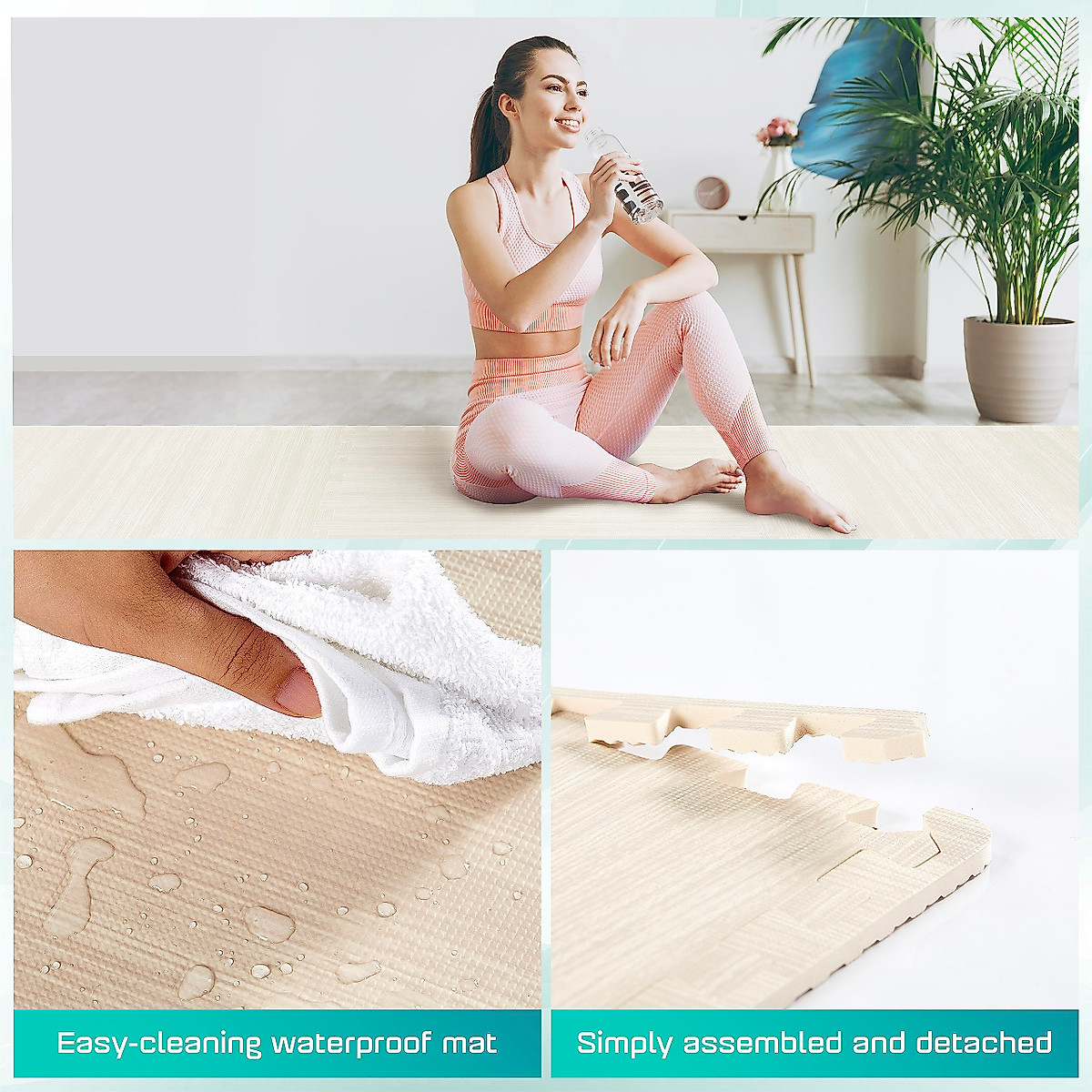 Yes4All Interlocking Floor Mats with Border – Foam Gym Floor Mats with EVA Interlocking Tiles (12 Square Feet – Walnut Wood Light – 12 Tiles)