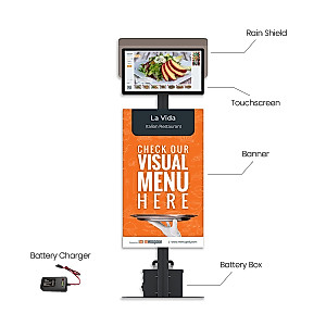MENUPOLY Portable Stand Display, 15.6" Touchscreen, Built-in Battery, Indoor/Outdoor Use, Android OS, WiFi, Plug & Play, Digital Signage Software Ready, Online Content Management