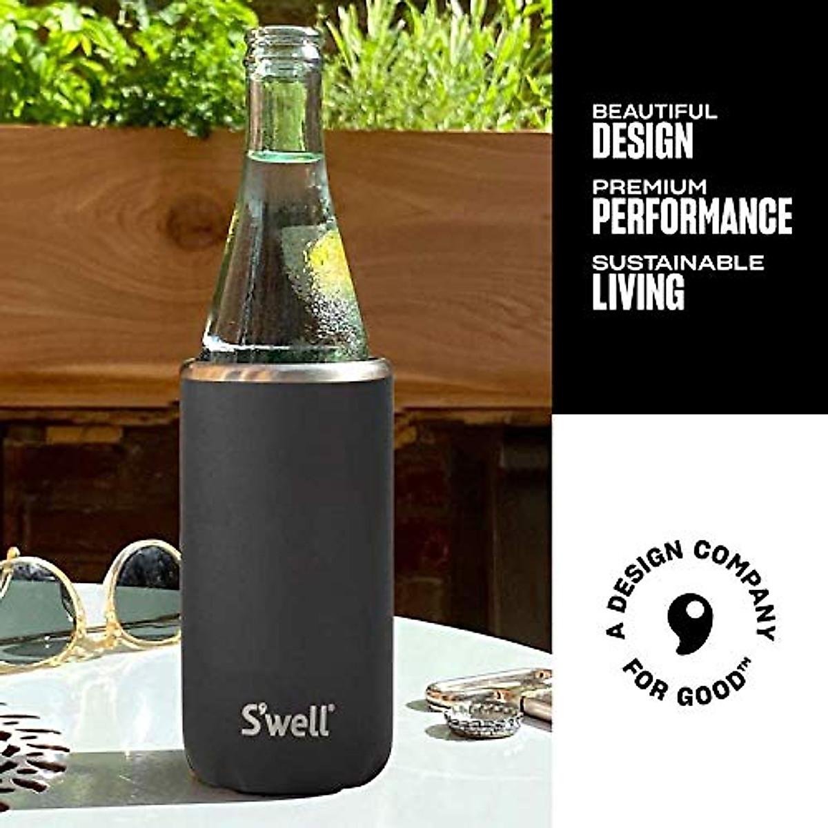 S'well Stainless Steel Chiller Triple-Layered Vacuum-Insulated Keeps Drinks Cool and Hot for Longer-Dishwasher-Safe BPA-Free for Travel, 12oz Cans and Bottles, Onyx