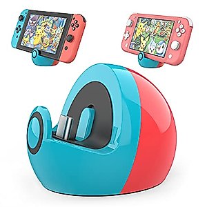 HEIYING Switch Charging Dock for Nintendo Switch/Switch Lite/Switch OLED, Type C Port Switch Charger Stand Station with Classic Colors Neon Blue & Neon Red.