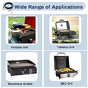 12FT Quick-Connect RV Propane Hose with 1/4" Safety Shutoff Valve and 1/4" Male Full Flow Plug, Low Pressure Quick Disconnect Propane Hose with Elbow Adapter for 17" and 22" Blackstone Griddles