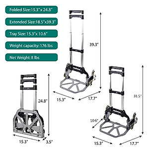 Stair Climbing Cart Aluminum Alloy Portable Climbing Cart 6 Crystal Wheels All Terrain Stair Climbing Hand Truck with Climbing Ropes