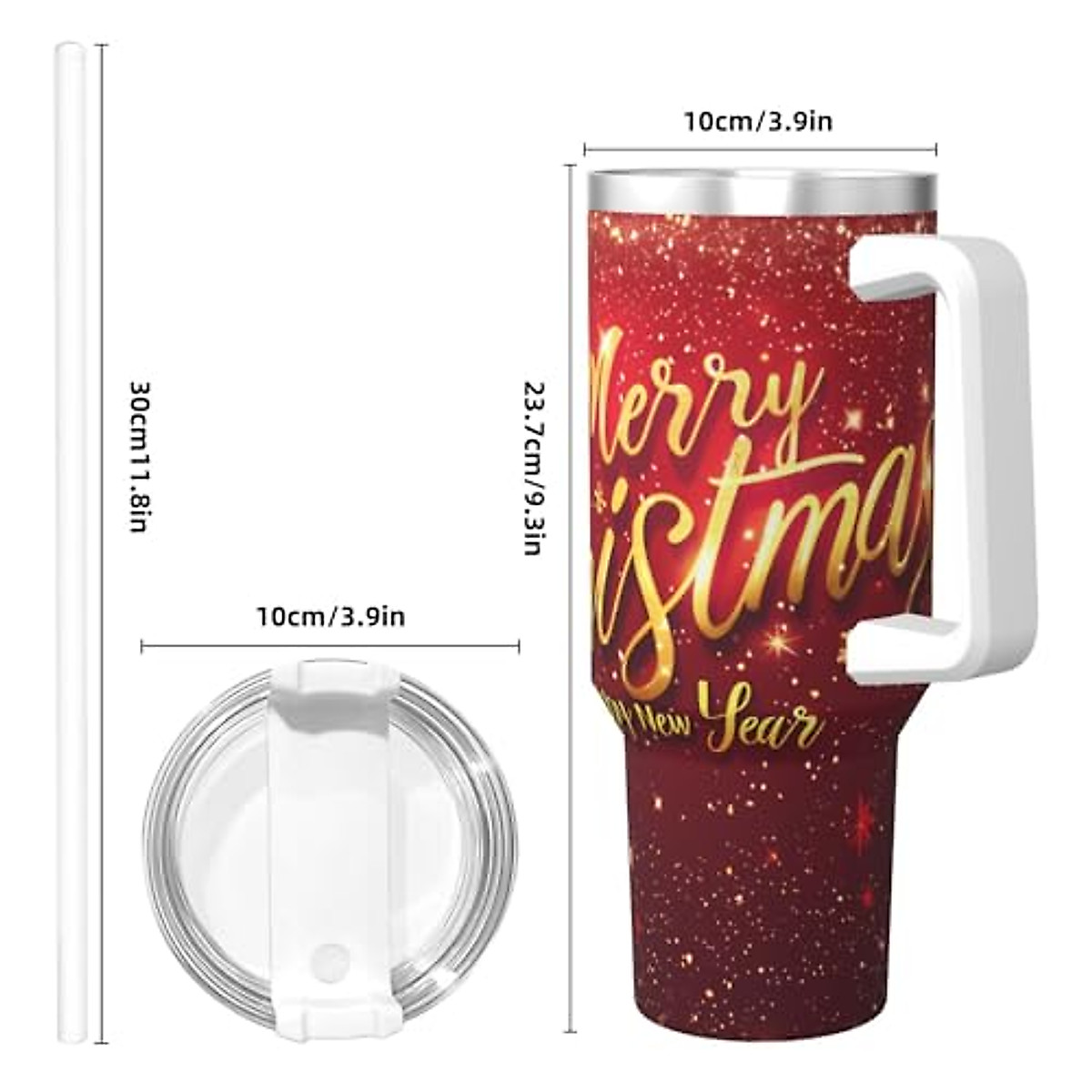 deaokluy 40 OZ Christmas Ice Bully Cup with Handle Straw Lid, Double Wall Stainless Steel Tumbler Travel Coffee Cup, Merry Insulation and Cooling Cup for Christmas Birthday Present