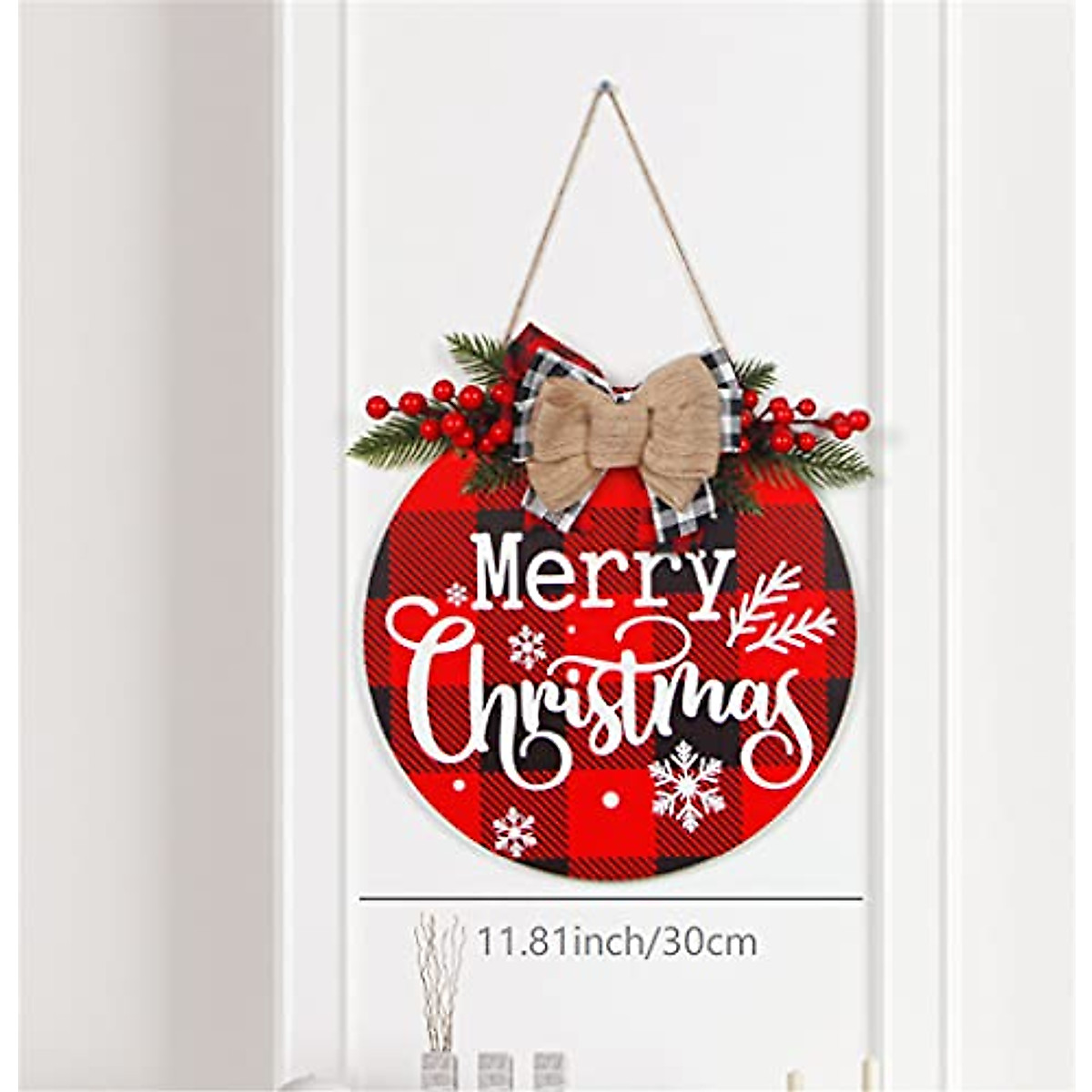 Boltigen Merry Christmas Decorations Sign Front Door Round Wooden Wreath Christmas Hanging Sign Decor for Christmas Home Window Wall Farmhouse Indoor Outdoor Decorations (Style 1)