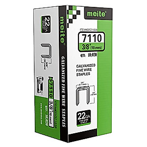 meite 22G71S38 22 Gauge 71 Series 3/8" Crown Wide 3/8" Leg Length Galvanized Staples for Upholstery Stapler 10,020 PCS/Box (1 Box)