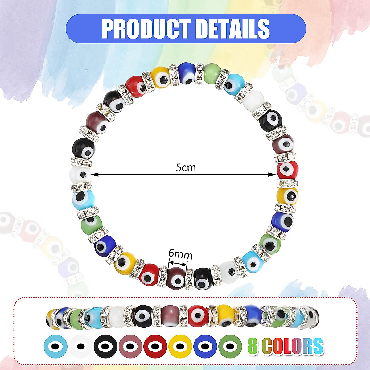 Hicarer 6 Pieces Evil Eye Bracelet Bracelets Turkish Glass Bead Jewelry Protection Amulet Lucky Bracelet for Women Men