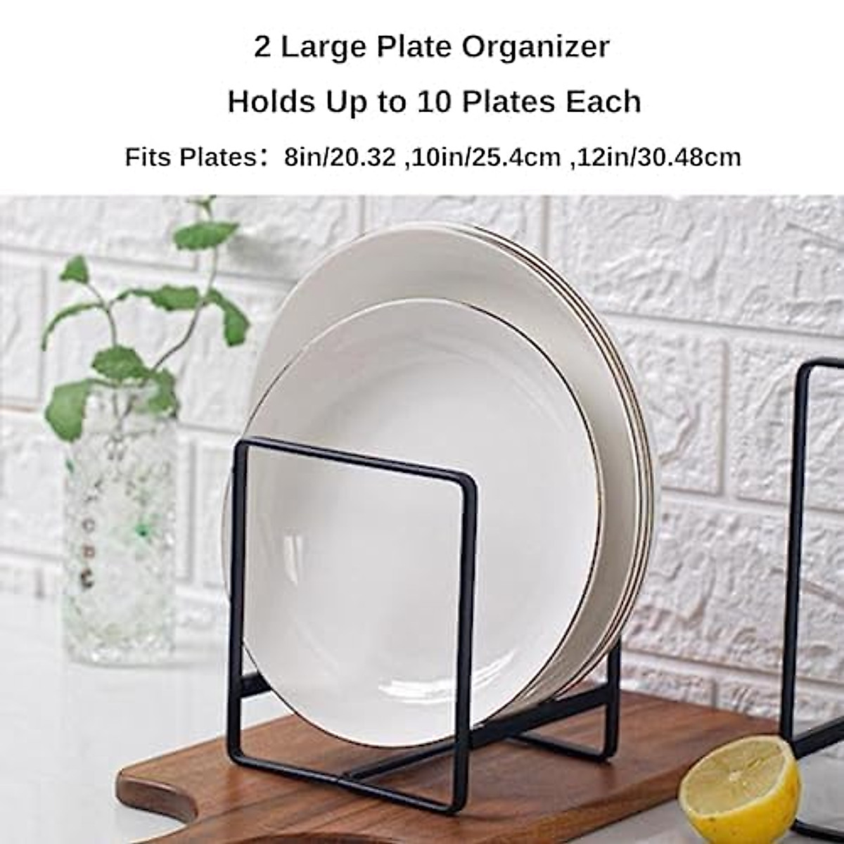 LINFIDITE Plate Holder Organizer 2 Pack Dish Storage Rack Upright Cabinet Dish Drying Rack Metal Dish Organizer Stand for Kitchen Counter Cupboard 7.9in. x 6.4in. x 4.5in.Black