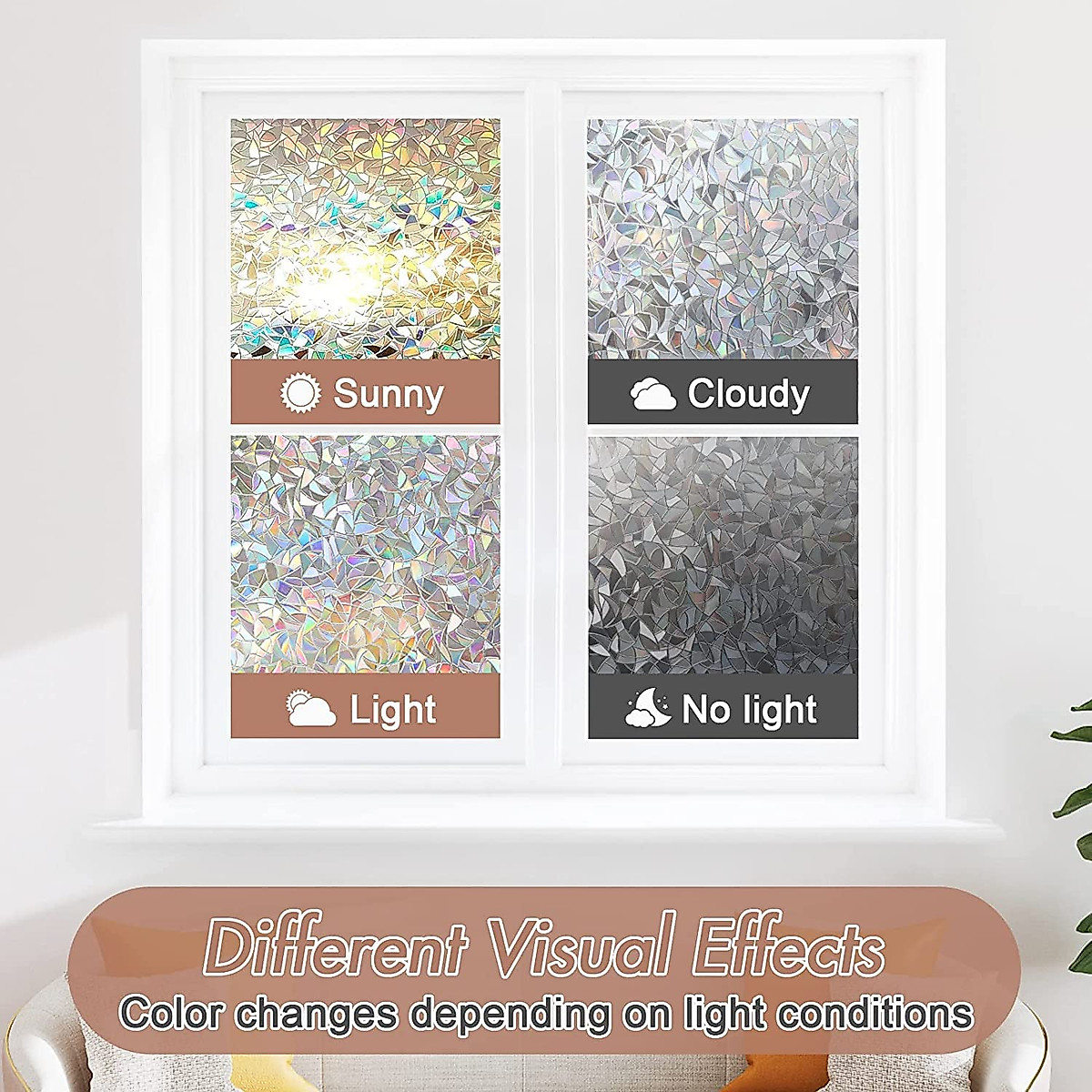 Haton Window Privacy Film Rainbow Static Cling Stained Glass Film Window Covering Sticker Non-Adhesive Removable Reflective Window Vinyl, Anti-UV Sun Blocker Heat Control for Home, 17.5 x 78.7 inches